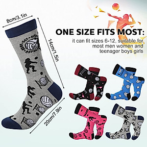 Vicenpal 4 Pairs Volleyball Socks Women Novelty Funny Pink Volleyball Crew Socks Sports Gifts for Women Men Sports Lovers Players Athletes Coach Running Athletic