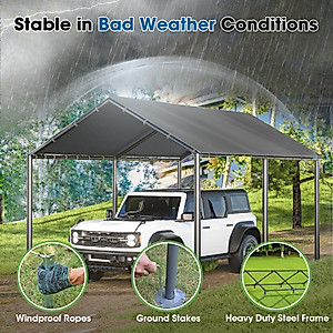 Carport, 10×20 Carport Canopy Portable Garage Tent with 6 Reinforced Metal Poles and Waterproof Shade Cover for Outdoor (Grey)