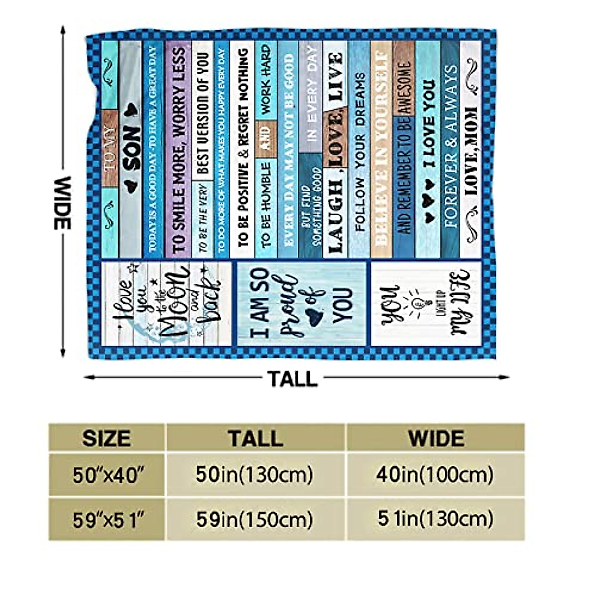to My Son Blanket from Mom Ultra Soft Lightweight Blanket with Warm Words Cozy Flannel Blanket Gifts for Christmas Father's Day Birthday Thanksgiving Throw(51'' x 59'')
