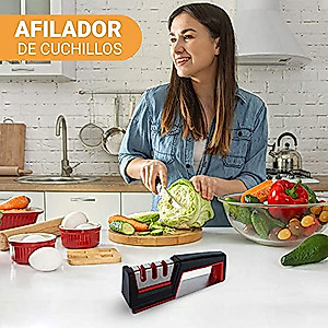 Professional Manual Sharpener for Kitchen Knives and Scissors. Manual sharpener. DIAMOND powder blades for ceramic or steel knives - Non-slip base - GIFT SAFETY GLOVE