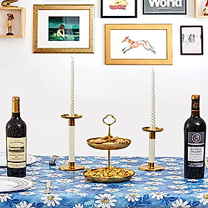 Vinyl Elastic Tablecloth for 6 ft Rectangle Table, Fitted Table Cover with Flannel Backing, 30'' x 72'' Waterproof Plastic Table Cloth with Daisy Floral Pattern, for Outdoor Picnics Dining Holiday