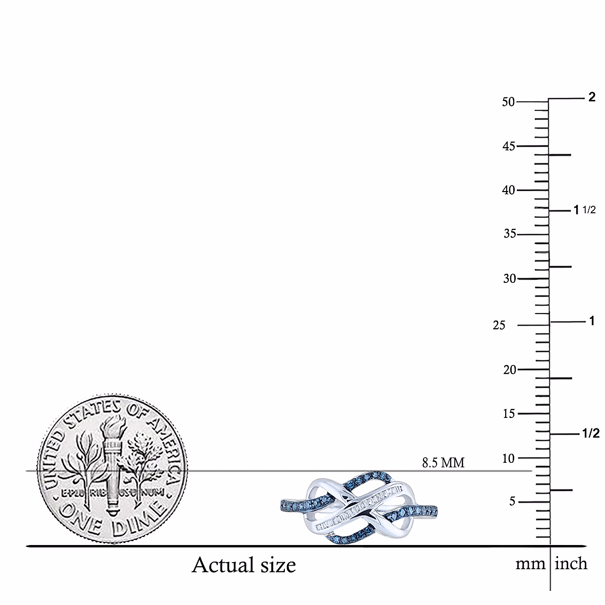 Dazzlingrock Collection 0.20 Carat (ctw) Round Blue Diamond & Baguette White Diamond Swirl Infinity Style Wedding Ring for Her in 925 Sterling Silver Size 9