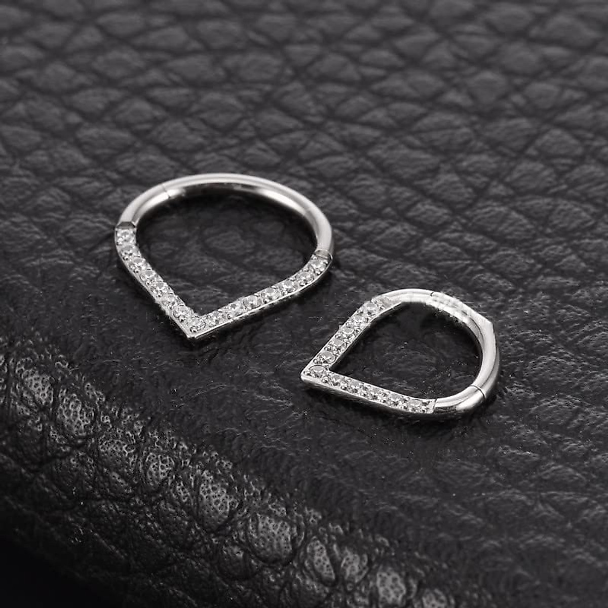 2pcs Septum Jewelry Teardrop Nose Ring Daith Crystal Earring 316L Surgical Steel Hinged Segment Hoop Septum Clicker Helix Cartilage Tragus Piercing Jewelry for Women-silver