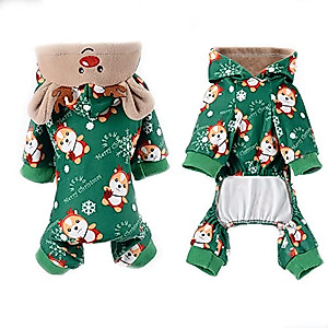 Dog Christmas Pajamas Reindeer Costume Puppy Hoodie Sweatshirts Xmas Cute Elk Pet Clothes for Small Dogs New Year Holiday Winter Warm Cats Jumpsuit Outfits Apparel (Christmas, X-Small)