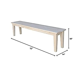 IC International Concepts International Concepts Shaker Style Unfinished Bench, 72" x 14" x 18"