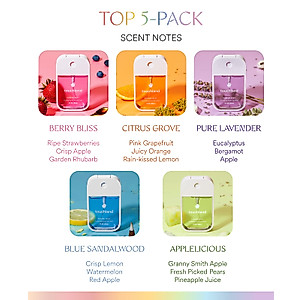 Touchland Power Mist Hydrating Hand Sanitizer Spray, TOP 5-PACK (Applelicious, Sandalwood, Lavender, Berry, Citrus), 500-Sprays each, 1FL OZ Travel Size (Set of 5)