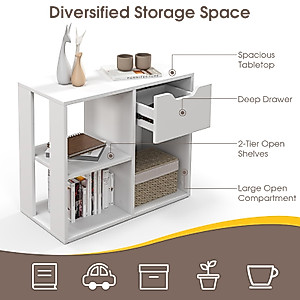GOFLAME 3 Cube Bookcase with Drawer, Modern Simple Bookshelf Display Rack with 2-Tier Open Shelves, Multifunctional Cube Storage Shelves for Living Room, Bedroom, White