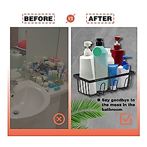 PoPThinG Shower Caddy, Bathroom Storage Shelf, Shampoo Organizer Basket with 3 Hooks and 2 Paste Adhesive. Large Capacity, Not Easy to Fall. Rust Proof Metal Shower Rack, Kitchen Storage. ( Black )