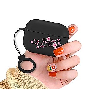 Cherry Blossom Case for Airpods Pro with Keychain, MAYCARI Cute Pink Floral Girls and Women Back Cover Protective Soft TPU Case for Airpod Pro