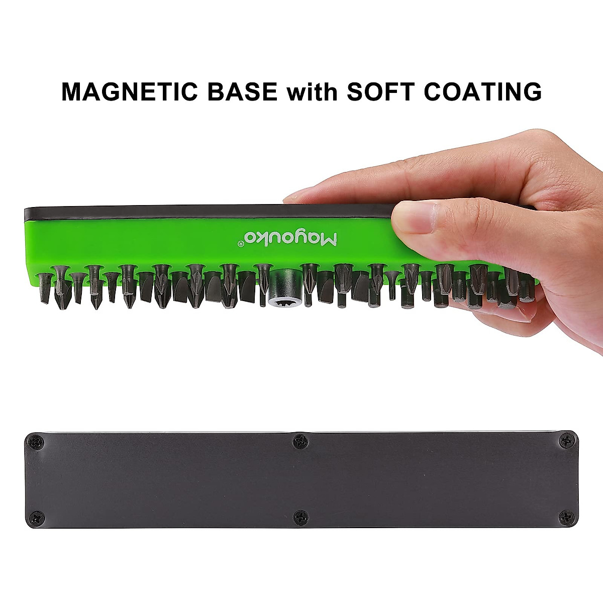 Mayouko 1/4" Magnetic Hex Bit Holder Rack Organizer, 43 Holes, 1/4-Inch Drill Bit Holder, Green, 2 Racks, Magnetic Bit Holder with Magnet Base for Screwdriver Bits