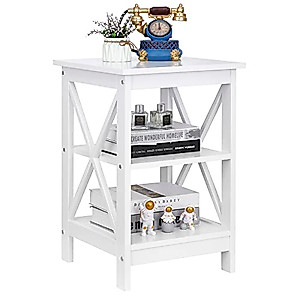 ZENY End Table, Sofa Side End Storage Shelf, Versatile X-Design Wooden Side Table, Living Room, Bedroom, Office Furniture, White