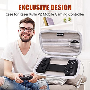 LTGEM EVA Hard Case for Razer Kishi V2 Mobile Gaming Controller - Travel Protective Carrying Storage Bag (White)