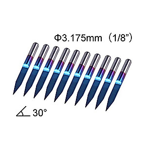 Genmitsu 10Pcs Nano Blue Coat Engraving Bits, 30 Degree 0.1mm Tip 1/8" Shank Conical V-Bit