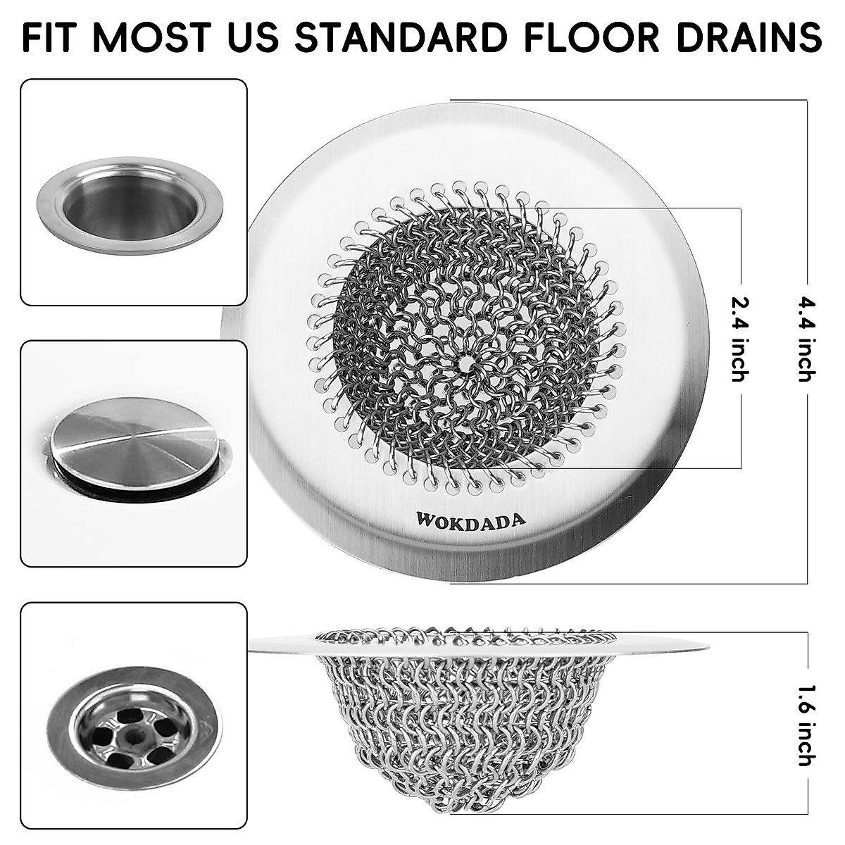 1 Pcs Bathtub Drain Hair Catcher, Reversible 304 Stainless Steel Drain Protector & 1 Pcs Large Silicone Sink Stopper, 5.9 Inch Flat Suction Cover for Kitchen Sink Bathroom Accessories and Laundry