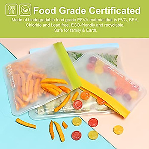 roonoo 10 Pack Reusable Sandwich Bags, Reusable Storage Bags, BPA Free Quart Freezer Bags Dishwasher Safe Leakproof Lunch Bags for Meat Fruit Veggies Home Organization