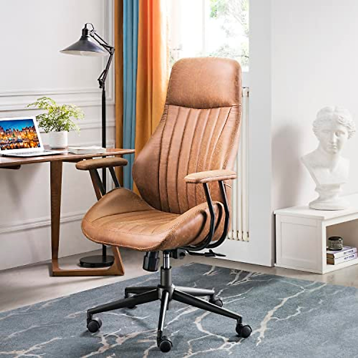 ovios Home Office Desk Chairs Computer Office Chair Modern Ergonomic Desk Chair High Back Suede Fabric Desk Chair for Executive or Home Office (Brown)