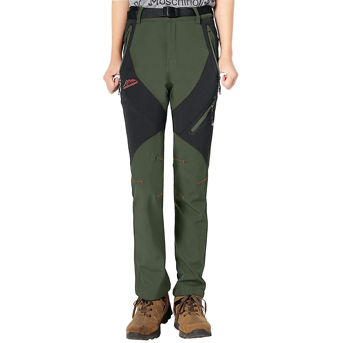 Rdruko Women's Hiking Pants Outdoor Waterproof Windproof Softshell Fleece Slim Snow Ski Pants(Green, US M)