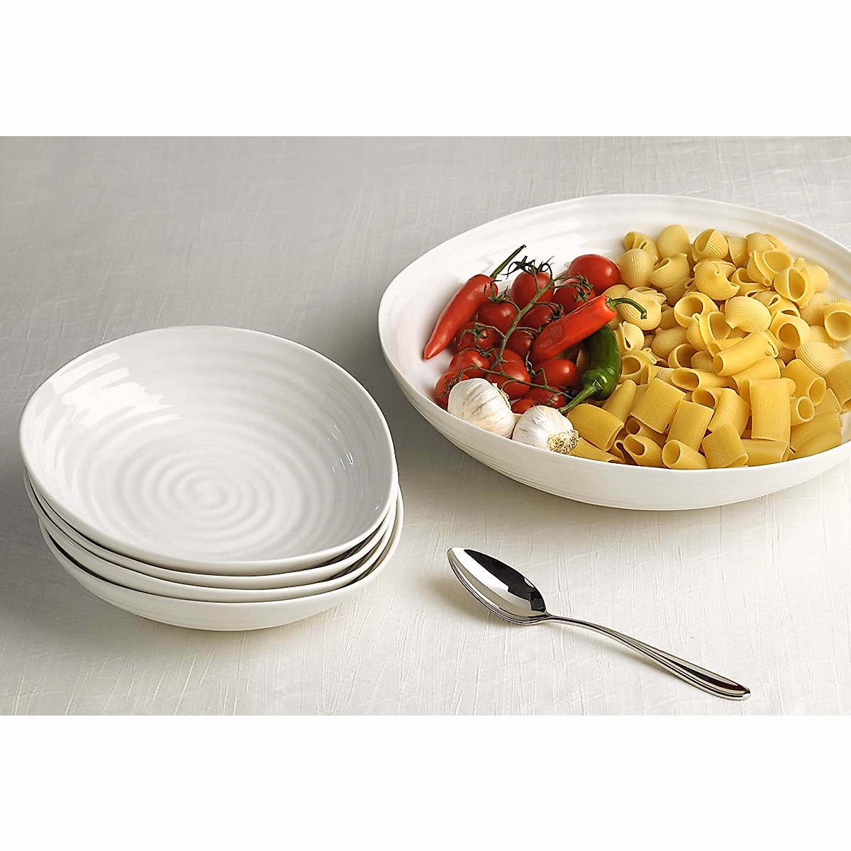 Portmeirion Sophie Conran White Pasta Bowl | Set of 4 | Large Serving Bowls for Soup or Salad | 9 Inch | Made from Fine Porcelain | Microwave and Dishwasher Safe