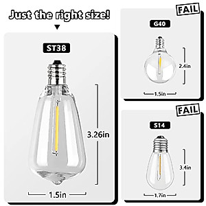 Sucolite 100FT Outdoor String Lights for Patio Waterproof Connectable ST38 LED Light String with 50+2 Vintage Edison Bulbs Dimmable Shatterproof Outside Hanging Lights Backyard Balcony Gazebo Bistro