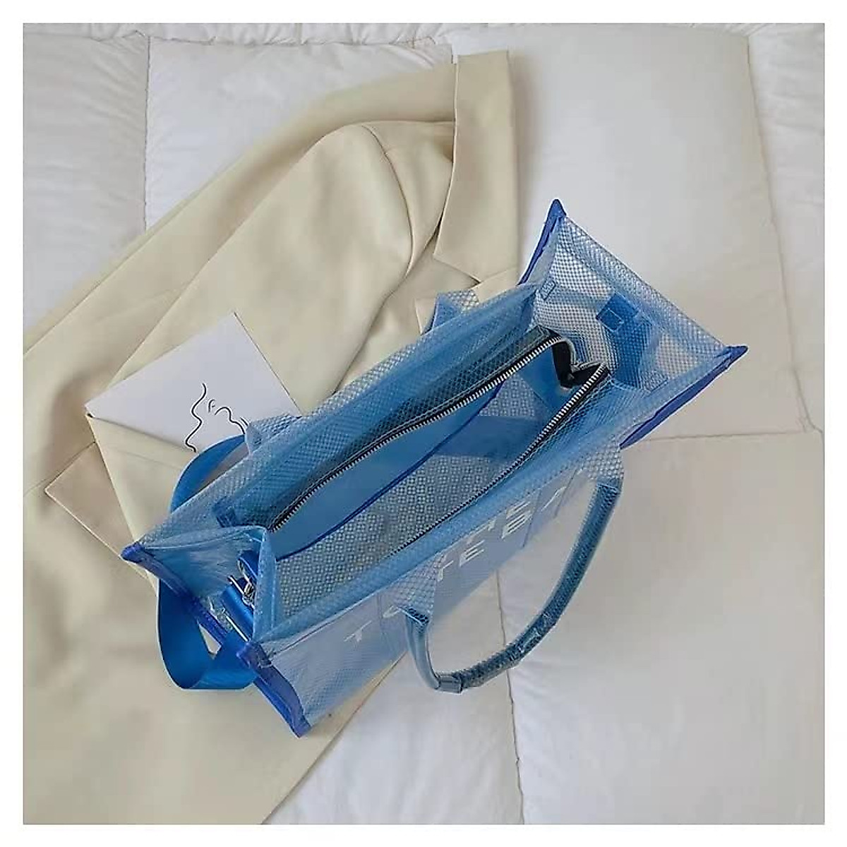 Clear Tote Bag for Women - Small PVC Transparent the Tote Bag See Through Shoulder Crossbody Bag Handbag Blue