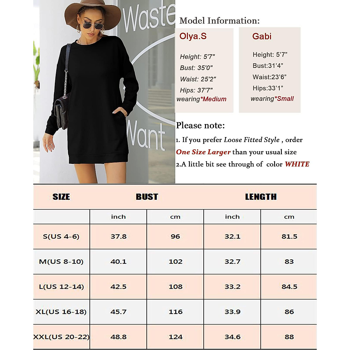 LuckyMore Sweatshirt Dress Women Casual Long Sleeve Tunic Dresses with Pockets Trendy Fall Winter Clothes Dark Green L