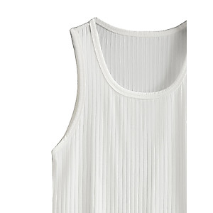 COZYEASE Men's Rib Knit Round Neck Sleeveless Solid Tank Top Bodycon Casual Plain Undershirts Top White M