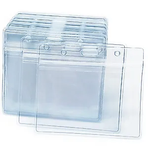 100 Pcs Clear Plastic Horizontal Name Badge ID Card Holders