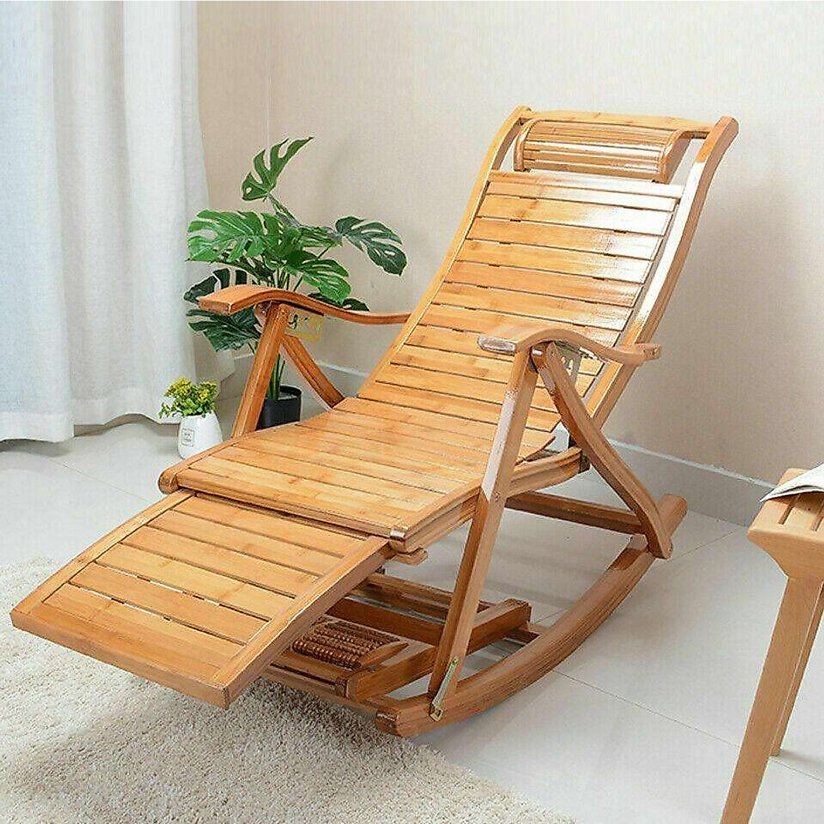 JHUS Balcony Folding Rocking Chair Minimalist Modern Bamboo Living Room Furniture Padro Chair Rocking Chair Rocker Chair Rocker Camp Chair Rocker Recliner Rocking Camp Chair Rocking Chairs