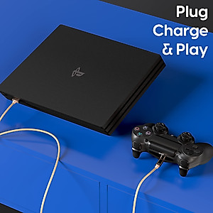 TALK WORKS PlayStation 4 Charging Cable - 6' Nylon Braided Micro USB Charger Cord, Heavy Duty Fast Charge for PS4 (Gold, Pack of 2) (14092)