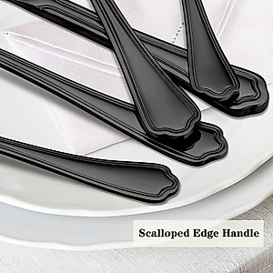 LIANYU 40-Piece Black Silverware Set for 8, Stainless Steel Flatware Cutlery Set, Eating Utensils Set with Scalloped Edge, Dishwasher Safe, Mirror Polished