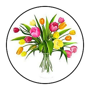 without brand Set of 48 Envelope Seals Labels Tulips Colorful Flowers 1.2" Round Adhesive Sticker