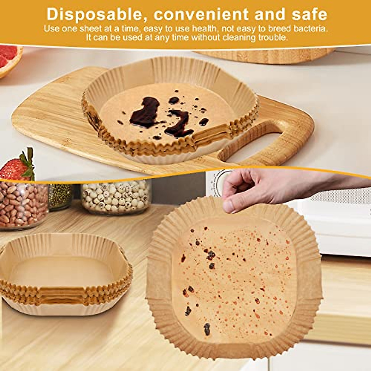Air Fryer Liners Disposable 7.9 Inch Square 100pcs Easy Cleanup Non-stick Oil-proof for Frying, Baking,Cooking, Roasting