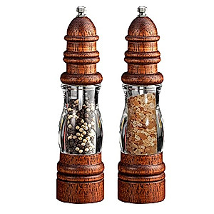 Funly mee 8.5inch Acrylic and Wooden Salt and Pepper Grinder Set, Manual Pepper Mill Sets Salt Grinder, Adjustable Coarseness - 2 Pack