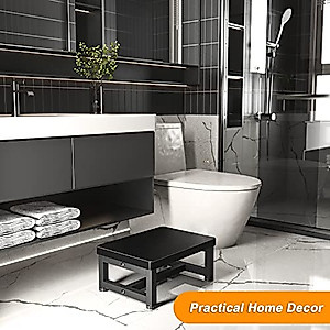 Step Stools for Adults Kids with Non-Slip Rubber Feet, Heavy Duty Wide Wooden Stepping 500-LBS Capacity Bedroom Kitchen Bathroom, Sturdy Bed Steps High Beds, Easy Assembly, Black