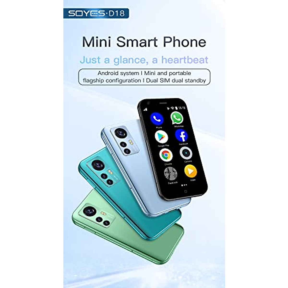 Mini Smartphone Unlocked 1GB RAM 8GB ROM Small Cell Phones, 2.5'' Touch Screen Quad Core Android Tiny Phone/3G/WiFi/Dual SIM/HD Camera/Google Play Mobile Phone (Blue)