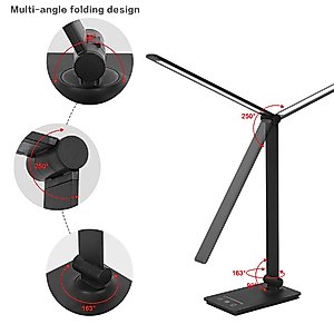 Starkitchen Desk Lamp with USB Charging Port Folding Office Lamp Touch Control 5 Kinds of Lighting Modes Can be Timed (Black)