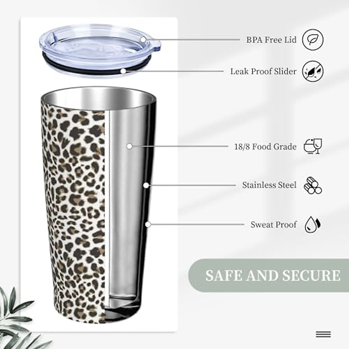 20oz Tumbler Classic Leopard Prints Double Wall Vacuum Insulated Coffee Mug with Lid and Metal Straw Brush Reusable Stainless Steel Water Bottle Travel Cup Gifts for Car Ice Drinks Hot Beverage