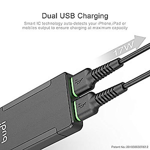 BUDI 17W Extra Slim Portable Wall Charger 2-Port USB-A Charger 3.15 x 1.57 x 0.4 inches (Black USB-A)