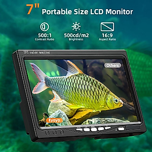 Eyoyo Portable Underwater Fishing Camera Waterproof 1000TVL Video Fish Finder 7 inch LCD Monitor 12pcs IR Infrared Lights for Ice Lake and Boat Fishing (50m Cable)