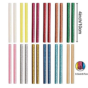 ZOENHOU 308 PCS Colored Glitter Hot Glue Sticks, 14 Colors Melt Adhesive Glue Sticks, Mini Glue Sticks for DIY Art Craft General Repairs Gluing Projects, 4 x 5/16 Inch