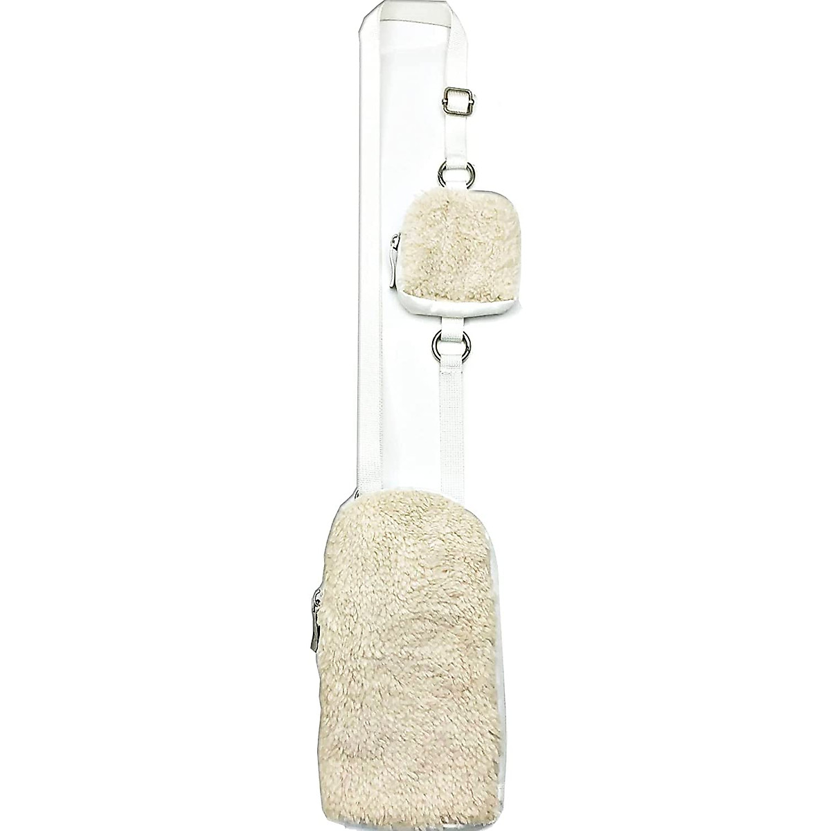 Jonnick Fleece Modular Phone Crossbody Bag Cell Phone Wallet Purse Sherpa for Women Fashionable | Mini Shoulder Handbag Messenger Bag Wallet (Fleece White)