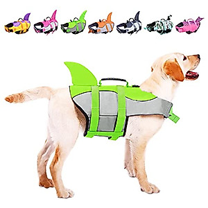 ASENKU Dog Life Jacket Pet Life Safety Vest for Swimming Boating, Dog Shark Life Jackets Dog Lifesavers Swimsuits for Pool, Dog Water Floatation Vest for Small Medium Large Dogs, Green, Large