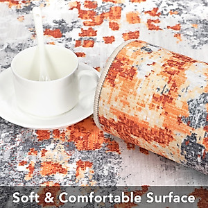 GarveeHome Area Rug 10x13 Machine Washable Rug Modern Abstract Rug for Living Room Non Slip Non Shedding Indoor Floor Cover Accent Rug for Living Room Bedroom, Orange/Grey