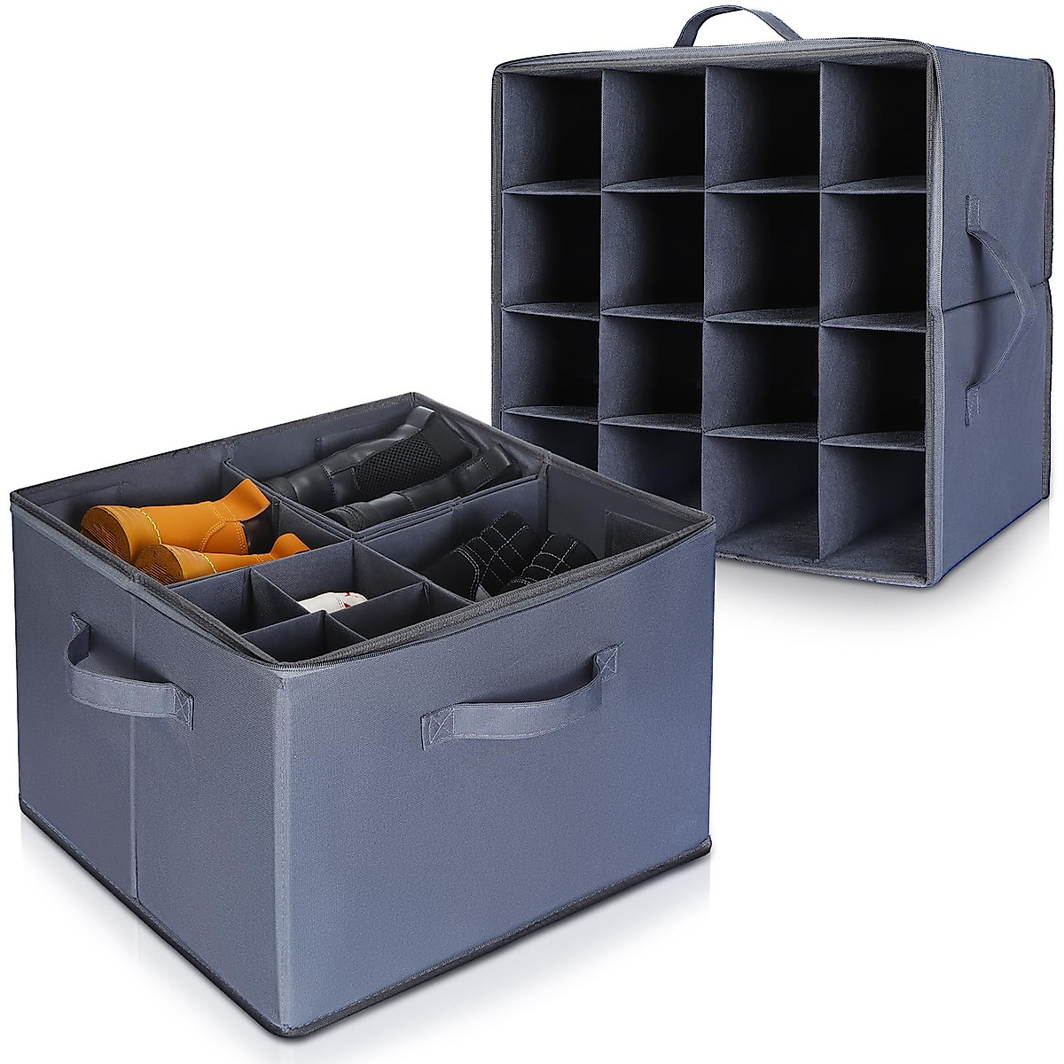 Suzile 2 Pack Shoes Organizer for Closet Fits 16 Pairs Fabric Storage Shoe Boxes with Clear Cover and Adjustable Dividers Large Wardrobe Shoe Basket Shoe Bin for Shoe Storage (Gray)