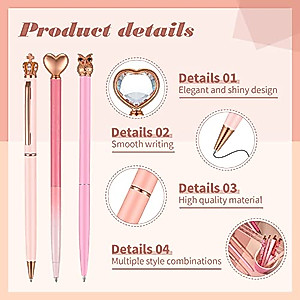 16 Pieces Crystal Diamond Fancy Pens for Kids Women Metal Ballpoint Pens Bulk Diamond Liquid Glitter Pen with Black Ink for Girl Bridesmaid Wedding Party Supplies School Office Easter (Pink Series)