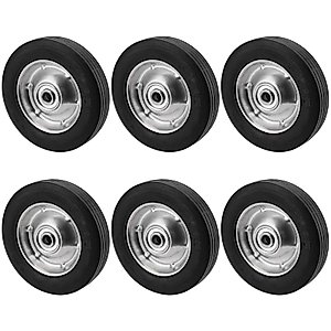 TAICHEUT 6 Pack 6" x 1.5" Flat Free Solid Rubber Wheel, Dolly Wheels Replacement Hand Truck Wheels for Tool Carts and Garden Carts, 132 lbs Load Capacity, 1/2” Bore Hole Diameter