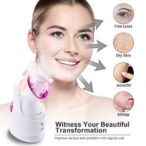 Facial Steamer Nano Ionic Face Steamer Skin Warm Mist Moisturizing Face Steamer Hot Mist Skin Moisturizing Opening Skin Pores Removing Blackhead Home SPA with Free 5 PCS Blackhead Extractor Kit