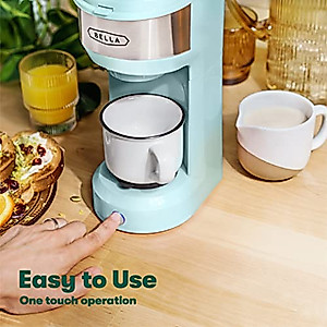 BELLA Dual Brew Single Serve Coffee Maker, K-cup Compatible with Ground Coffee Basket & Adapter - Carefree Auto Shut Off & Adjustable Tray, 14oz, Aqua