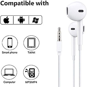 [Apple MFi Certified] Apple Earbuds/Headphone/Earphones with 3.5mm Wired Headphone Wired Earbud with Microphone Compatible with iPhone, iPod, iPad, MP3, Huawei, Samsung,White