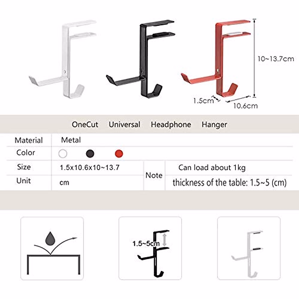 OneCut Headphone Hanger & Bag Hook,Universal Aluminum Metal Headphone Stand Holder for Bag,AirPods Max,HyperX Cloud II,Xbox,Turtle Beach,Bose,Beats PC Gaming Headset&Wireless Headphone(Classic Black)